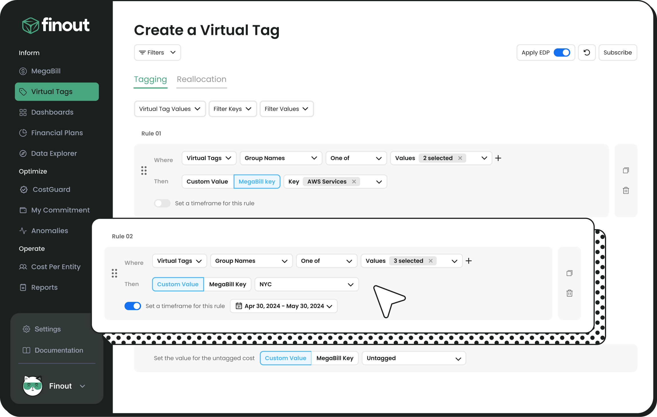 Finout's Patented Instant Virtual Tagging - Showback & Chargeback